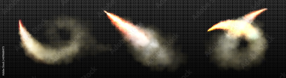 Realistic smoke and fire trails set isolated on transparent background ...