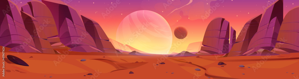 Red alien planet surface with rocky stones. Vector cartoon illustration ...