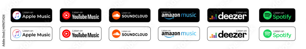 popular Music streaming services listen on badges set. Apple Music ...
