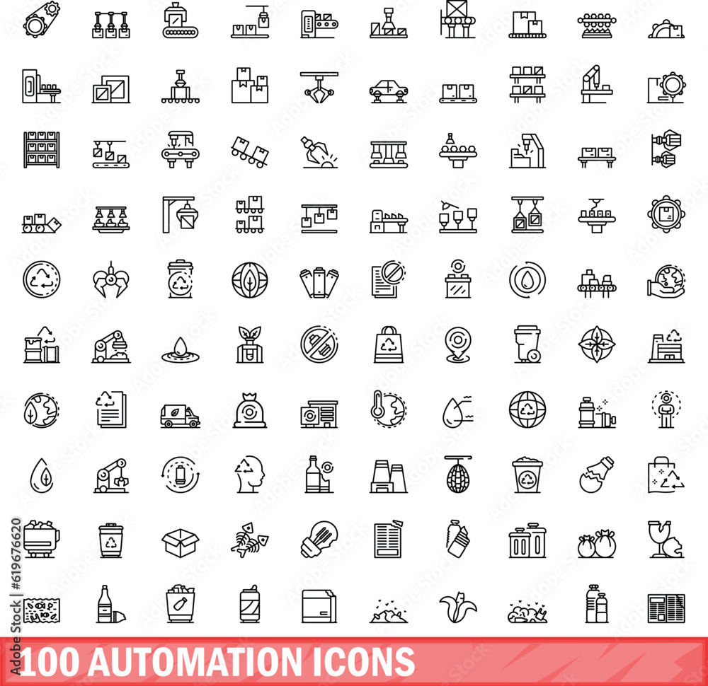 100 automation icons set. Outline illustration of 100 automation icons ...