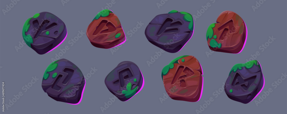 UI game set with magic rune stones. Ancient nordic runic symbols on ...