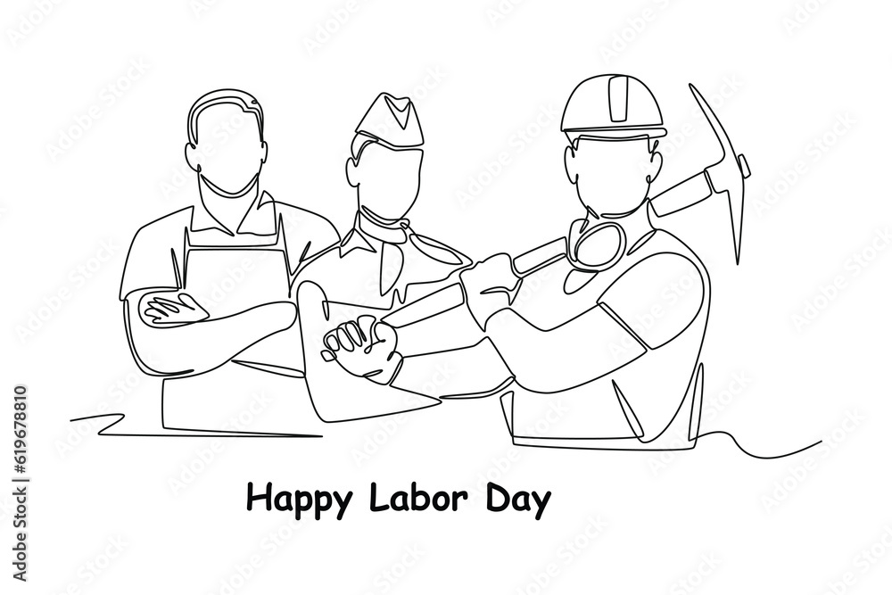 Continuous one line drawing Labor Day concept. Single line draw design ...