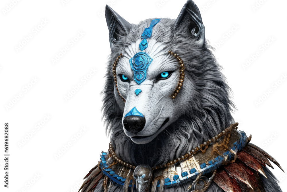 The warrior wolf with guardian armor warrior dress costume. Close up ...