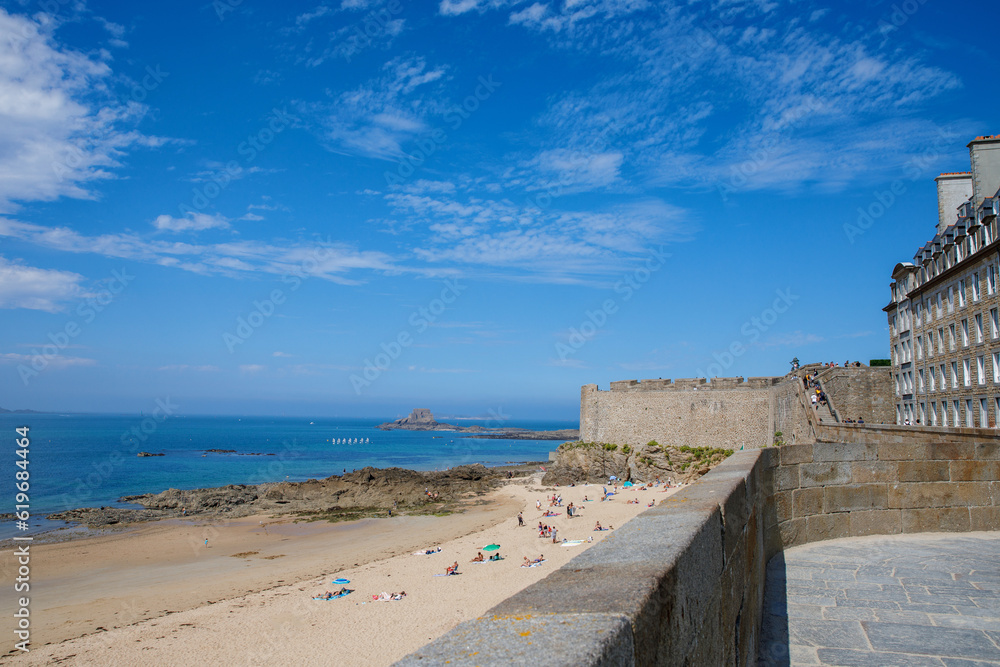 St Malo, France. View over the walled city Saint-Malo medieval pirate ...