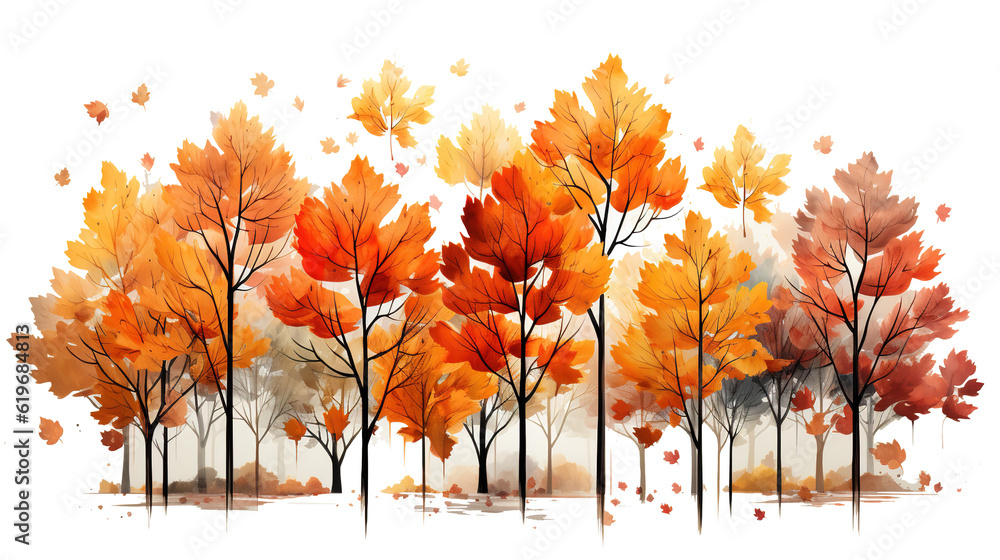 Abstract Orange and Red Autumn Leaves, Colorful Watercolor Painting of ...