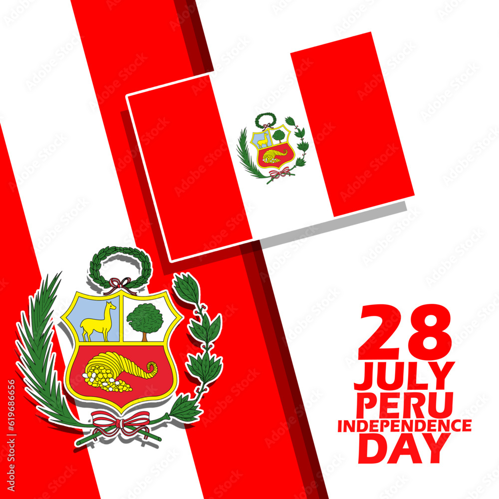 Peruvian flag with ribbon and bold text on white background to ...