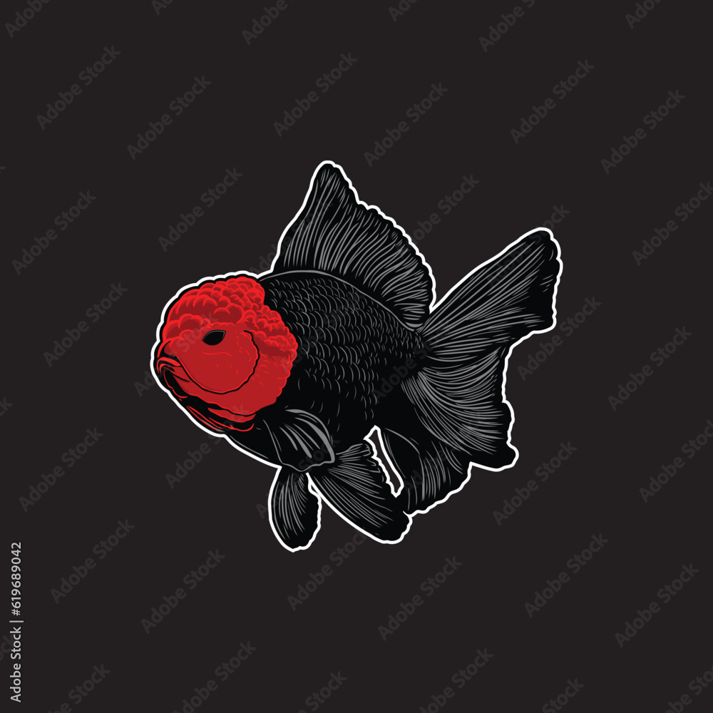Goldfish Oranda tancho tricolor logo vector illustration Stock Vector ...