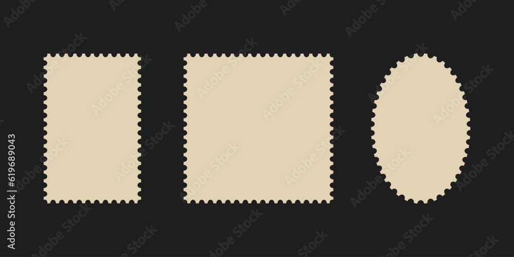 Postage stamp frames set. Empty border template for postcards and letters. Blank rectangle and ...
