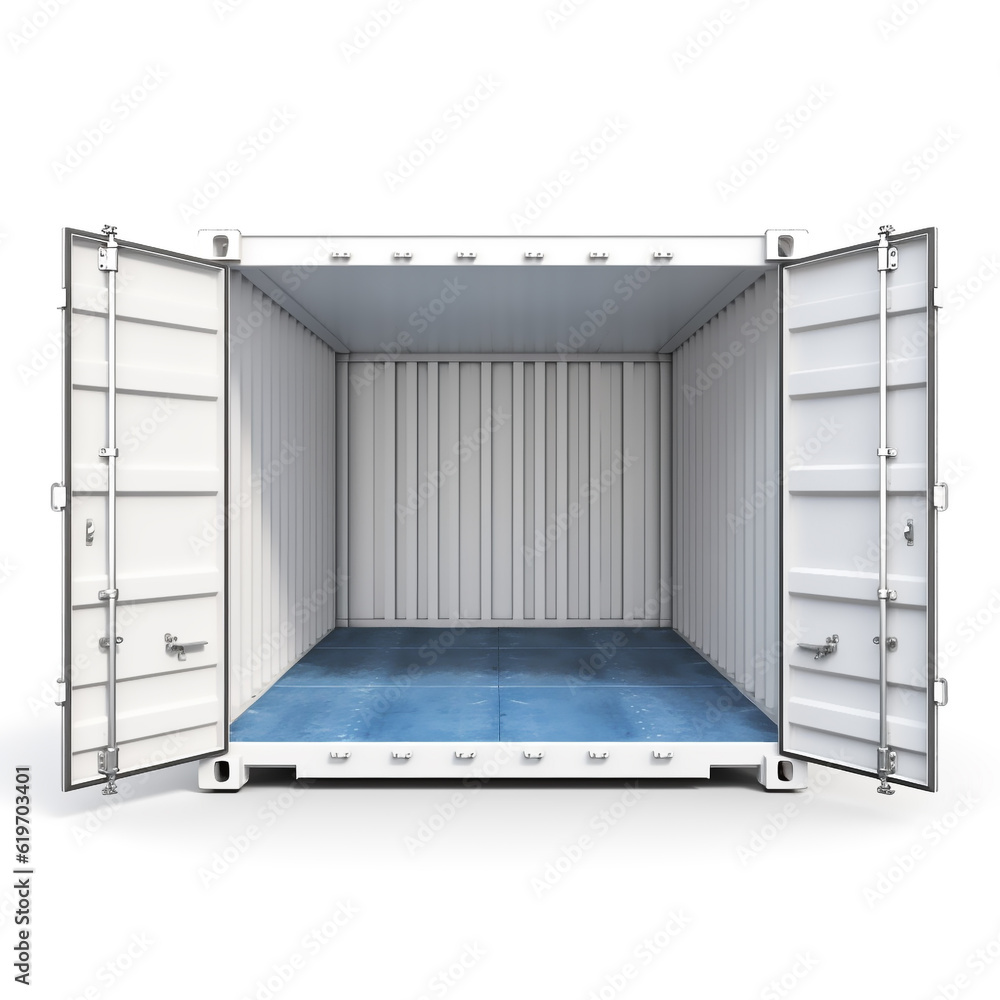 Open empty red cargo container with open doors waiting for the load for ...