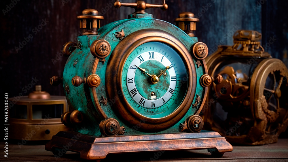 Vintage retro metal clock time machine. Generative AI Stock ...