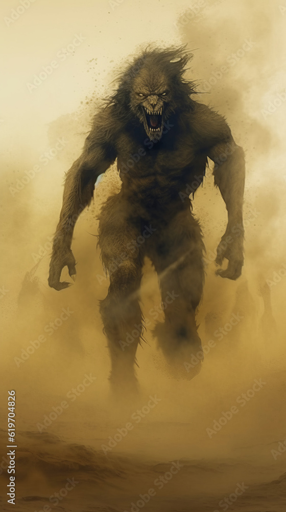 wolf in the sand, werewolf in a dust storm, generative ai Stock ...