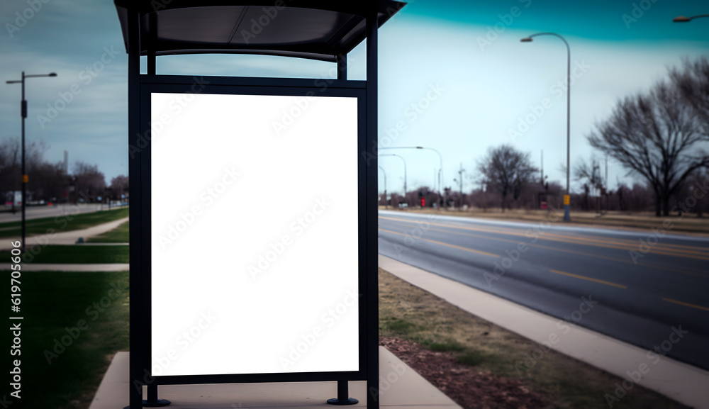 Empty Outdoor Advertising billboard mockup at bus stop, Empty ...