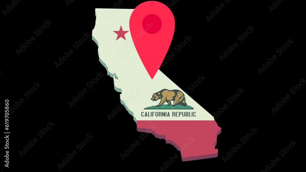 Animation loop of the 3D map of California in flat design style with ...