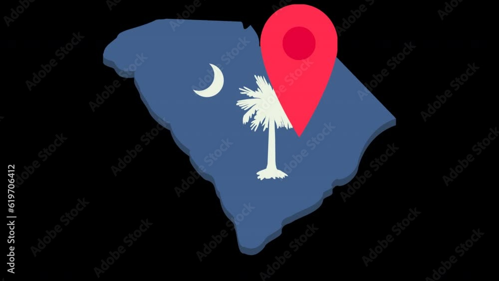 Animation loop of the 3D map of South Carolina in flat design style ...