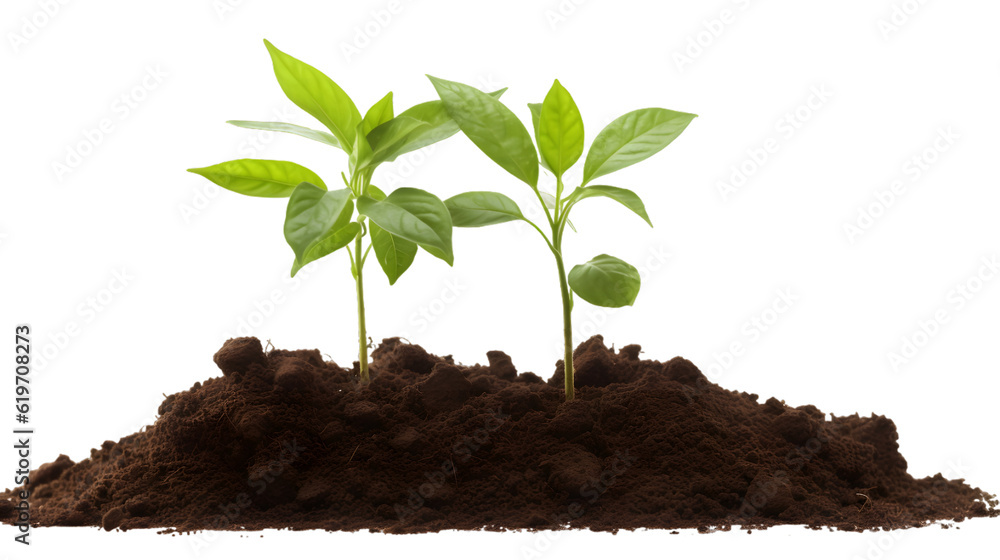 saplings growing on soil ground , isolated on transparent background ...