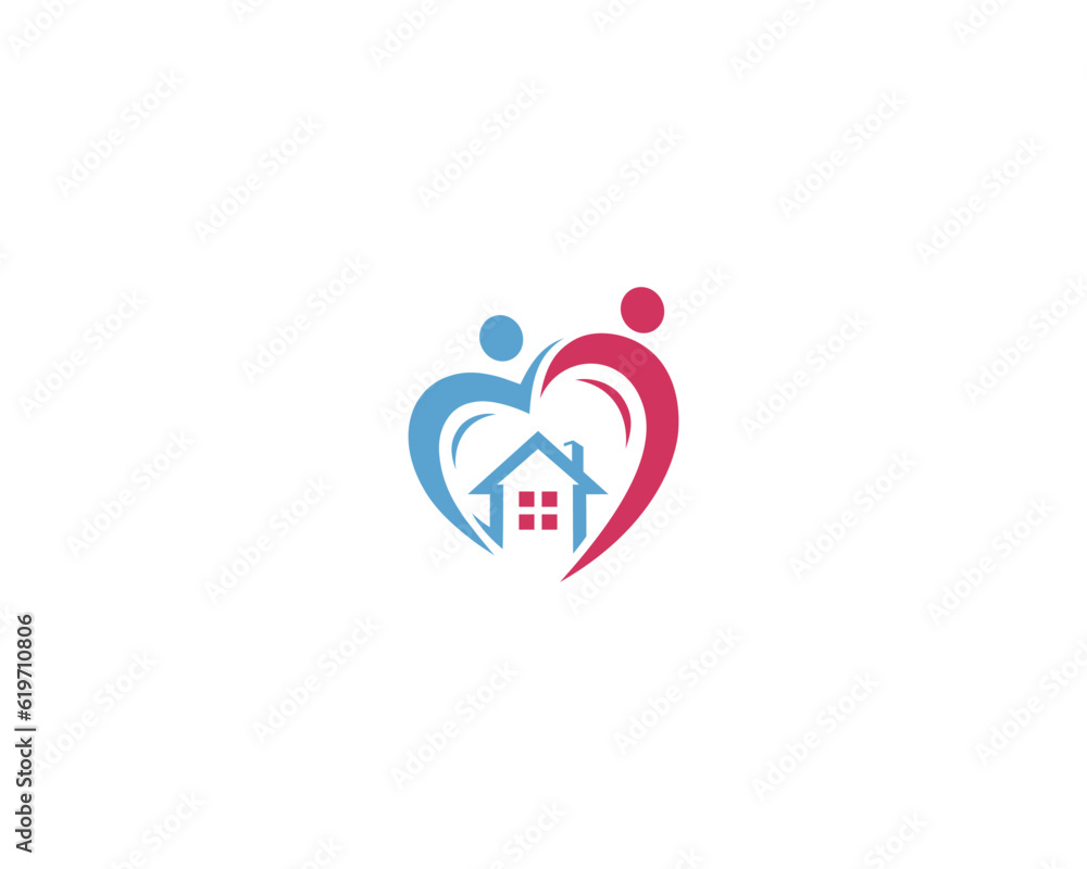House care and happy family home logo design with love symbol modern ...