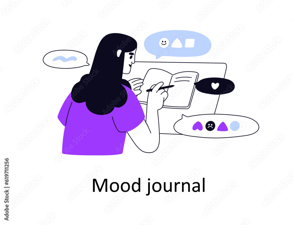 Taking records, notes in mood journal. Woman writing thoughts, tracking ...