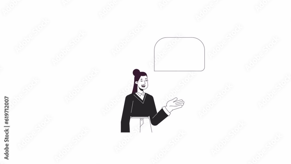 Girl giving explanation bw animation. Animated character confident ...