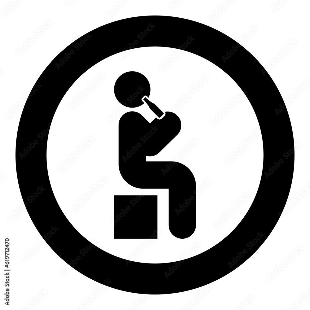 Man human drinking water alcohol beer from bottle sitting position icon ...