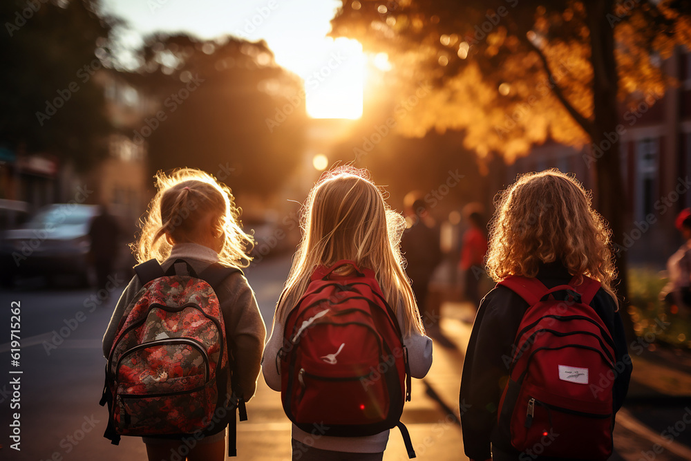A group of first graders go to enrollment on their first day at school ...
