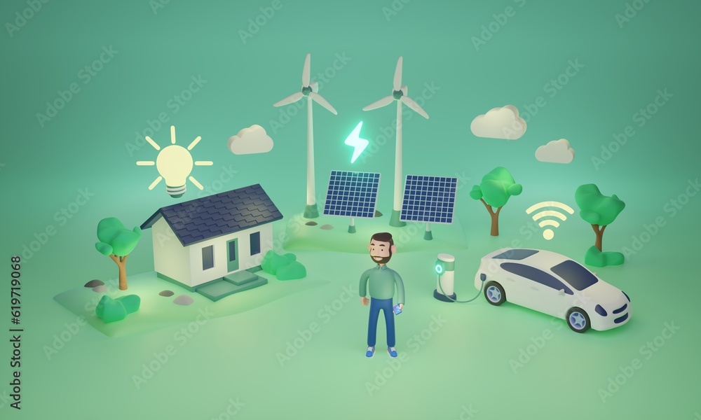 Smart grid with sustainable and renewable alternative sources 3D ...