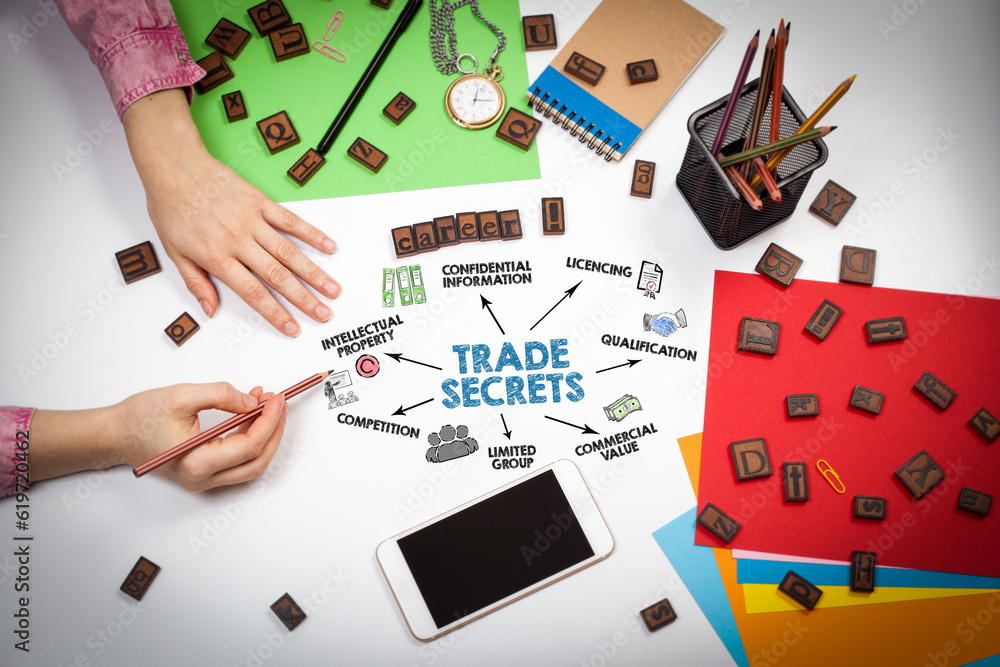 TRADE SECRETS Concept. Chart with keywords and icons Stock Photo ...