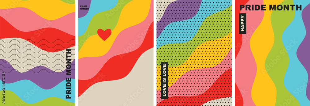 Happy Pride Month poster design template with rainbow flag backgrounds ...