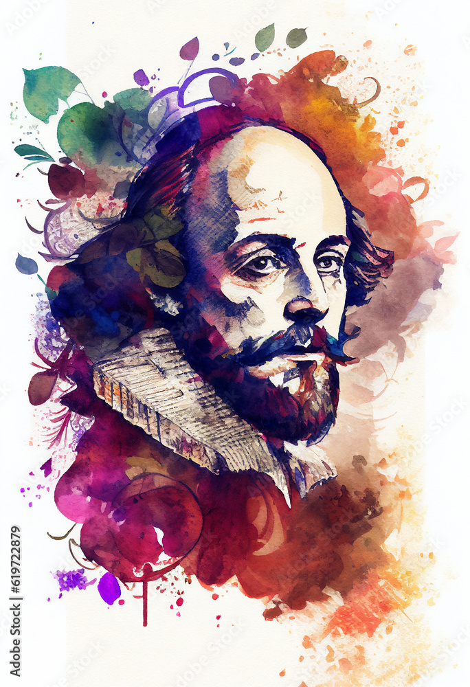 William Shakespeare watercolour painting of the famous English ...