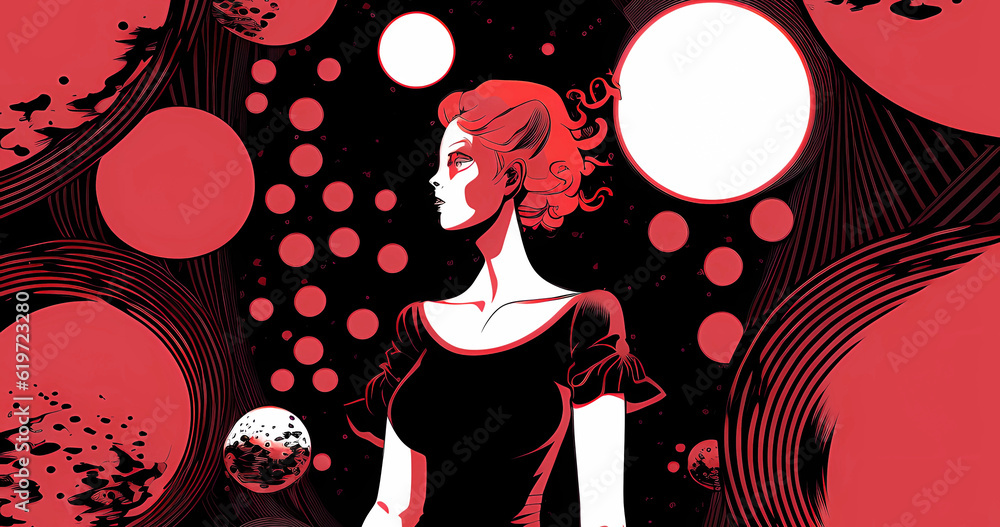 Cartoon red background with dark space. Minimal cartoon cosmic ...