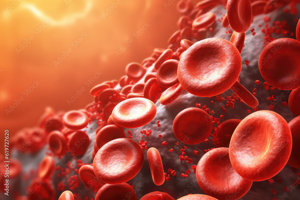 Body Red round blood cells under the microscope. Leukocytes defenders ...