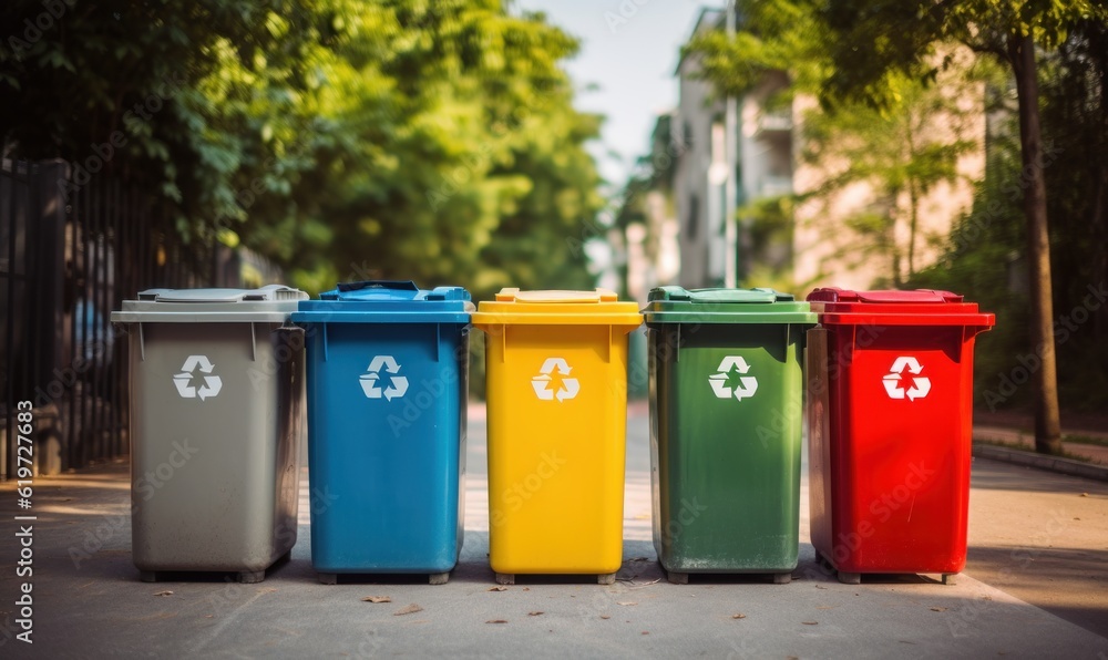 Different Colored Waste Bins, Recycling and Separating Different Types ...