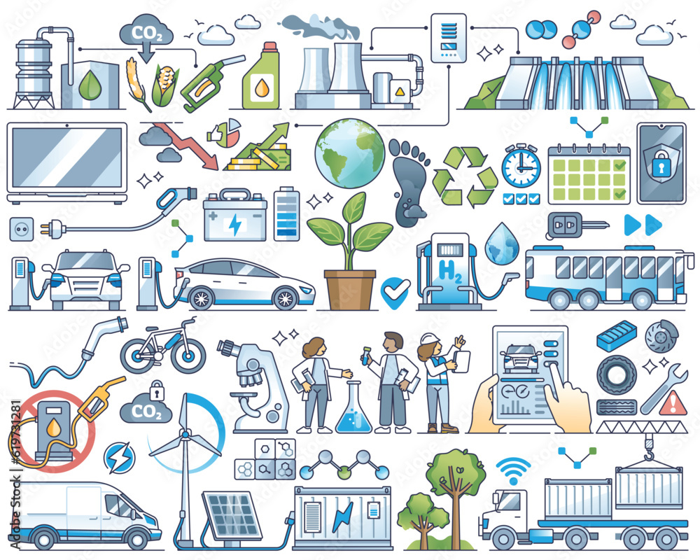 E fuel and EV vehicles power source for battery charge outline ...