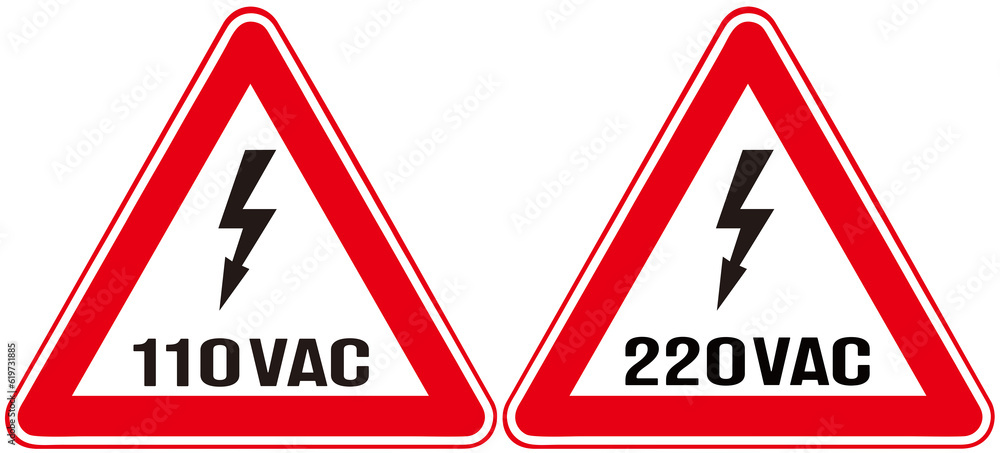 Two signs that alerts high voltage of 110v and 220v. Stock Illustration ...