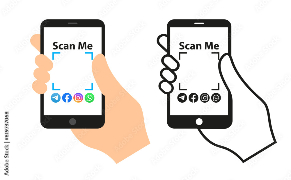 Social Media Icons,Facebook,Instagram, Telegram and WhatsApp with qr ...