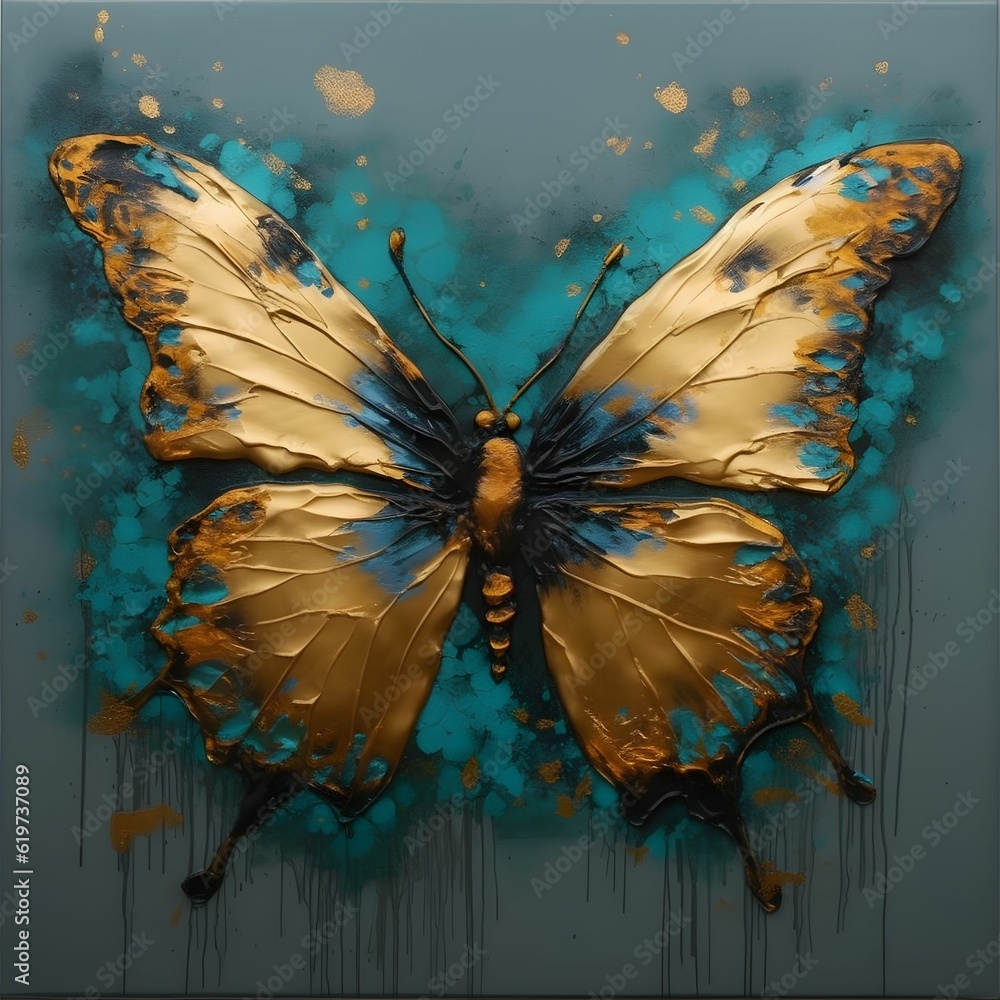 AI generated illustration of A beautiful blue and gold butterfly ...