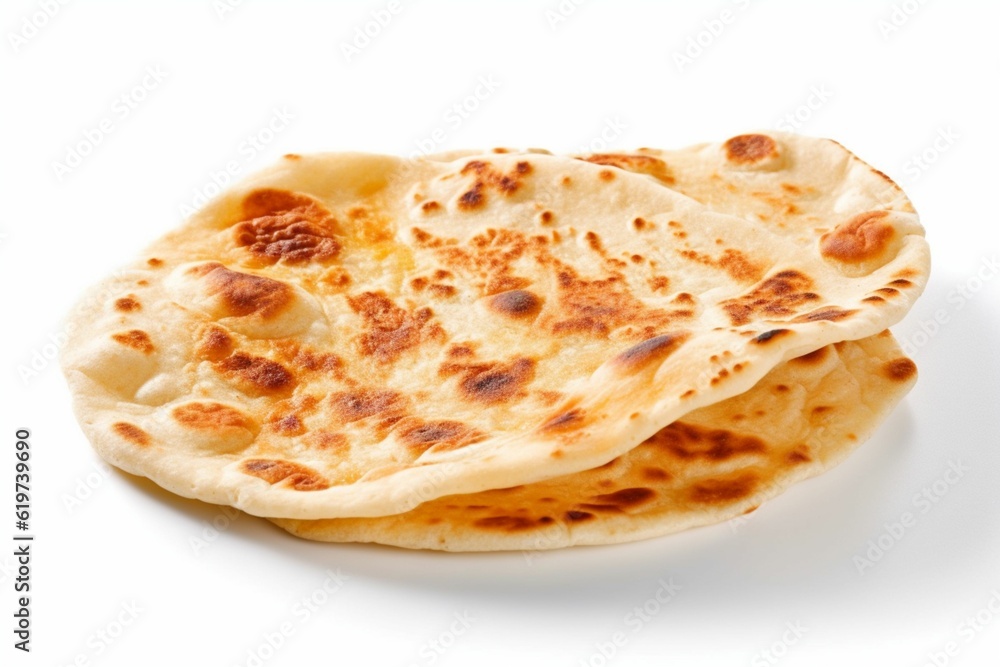 AI generated illustration of a stack of fresh naan bread on the white ...