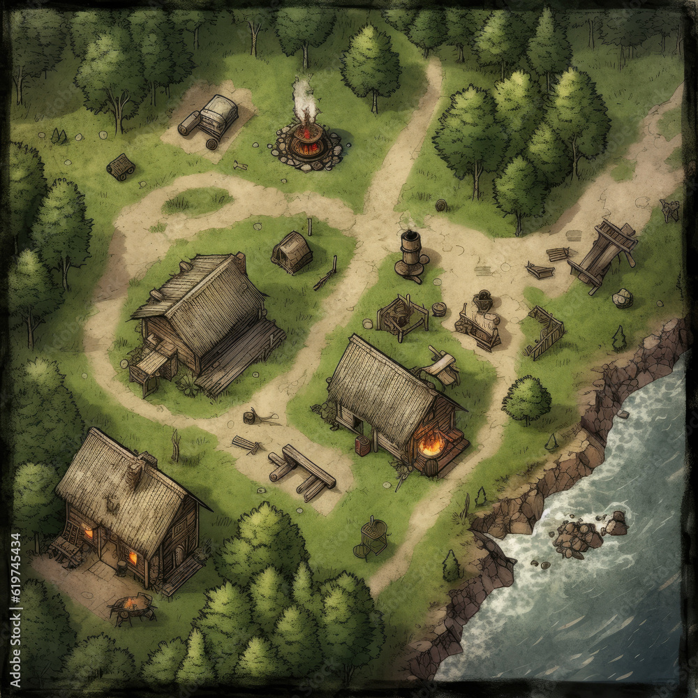 outlaw village wildland by the river map asset rpg dnd - by generative ...