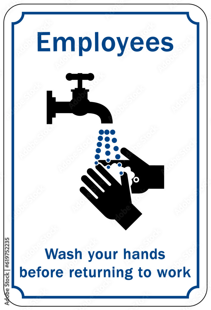 Hand washing sign and labels employees must wash their hands before ...