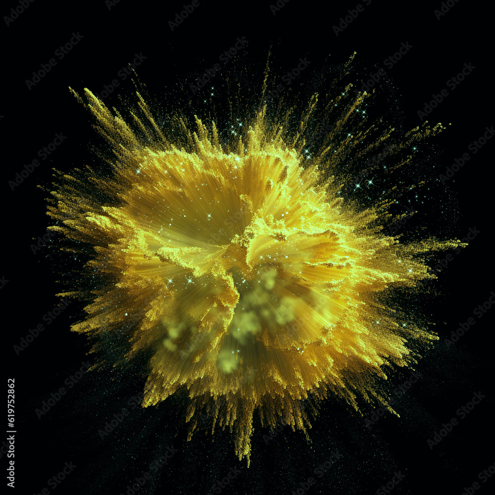 Gold powder particles explosion. Glitter burst with golden texture ...