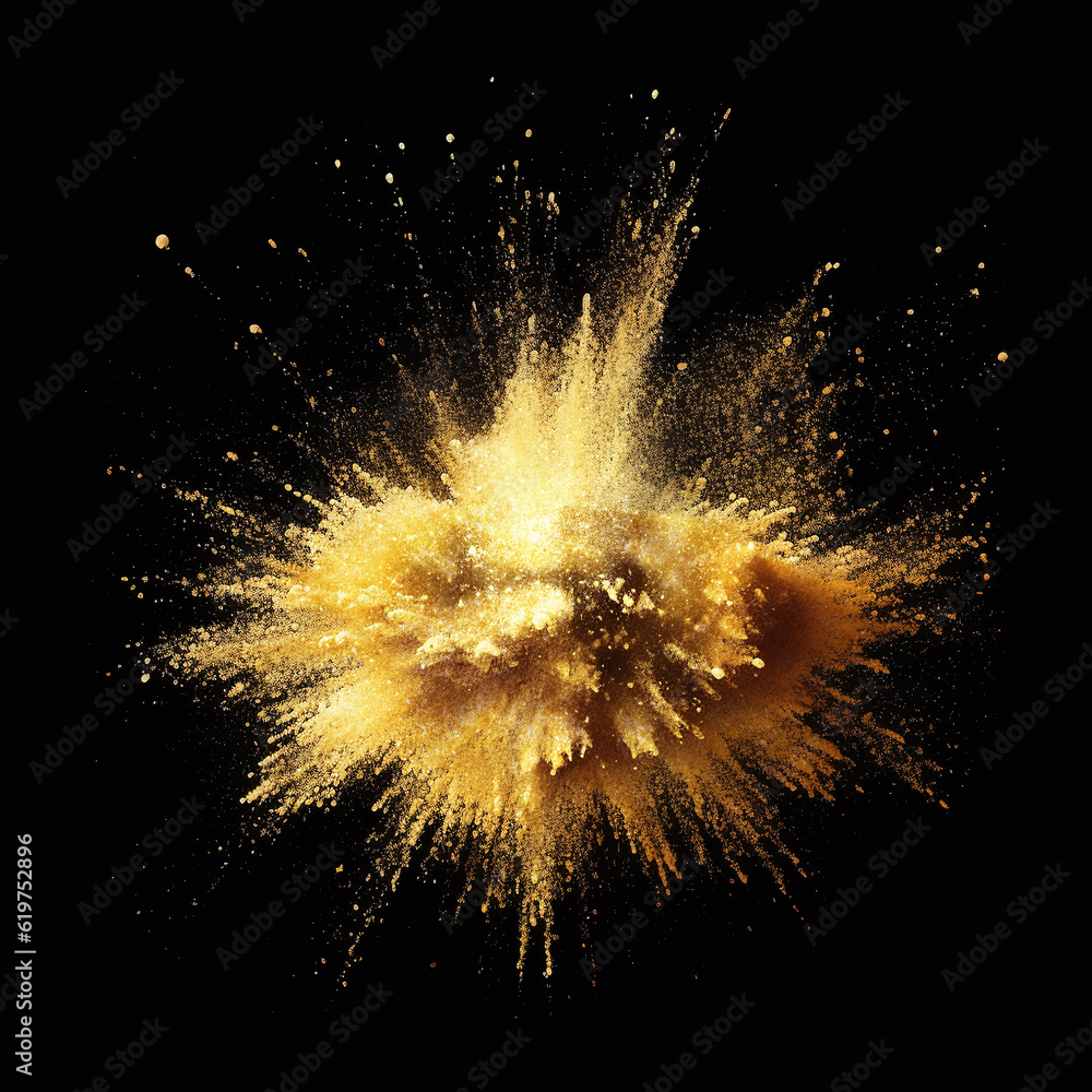 Gold glitter powder explosion. Golden color dust splash. Particles ...