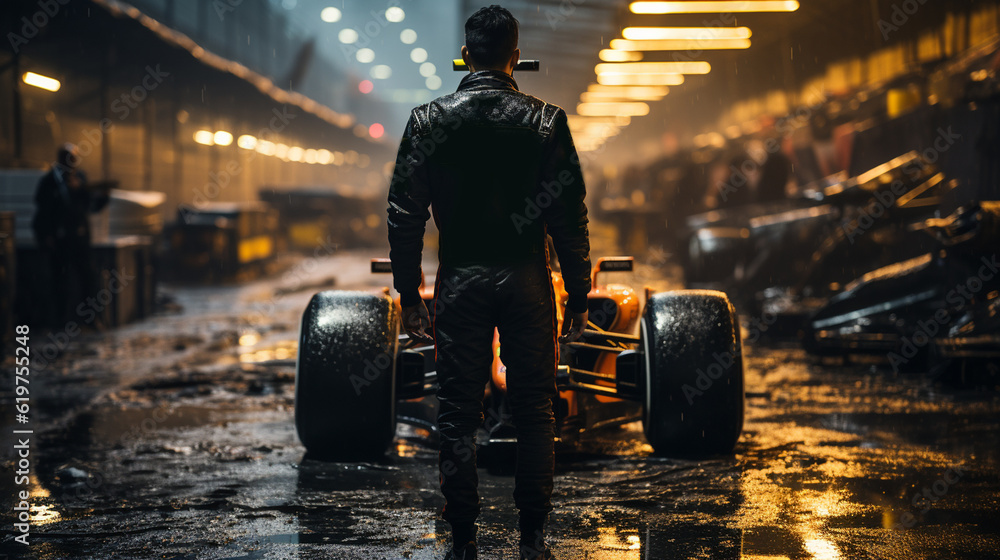 Back view of An F1 driver waits for the race to begin in this ...