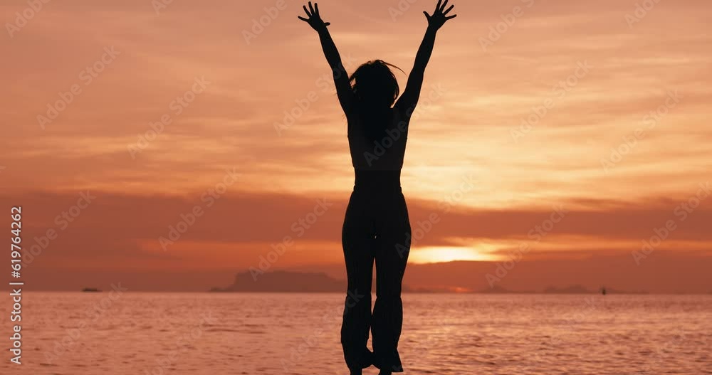 Rear view woman celebrating victory winner win success concept ...