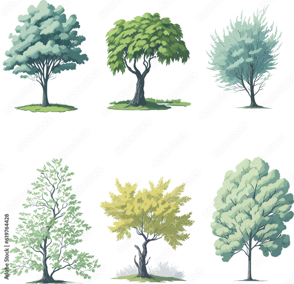 Minimal style tree painting hand drawn. Spring tree watercolor vector ...