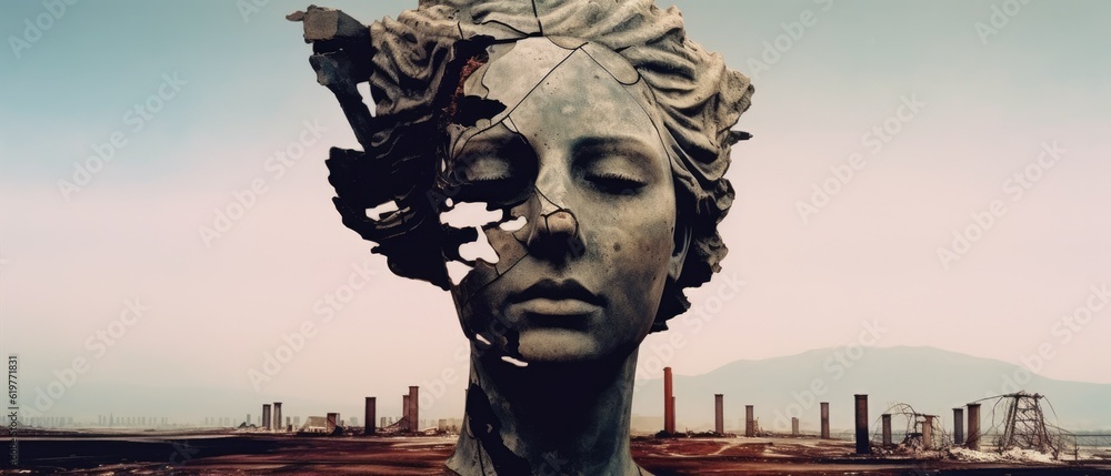 Expressive junkyard scrap metal panel sculpture, effigy of a gigantic ...