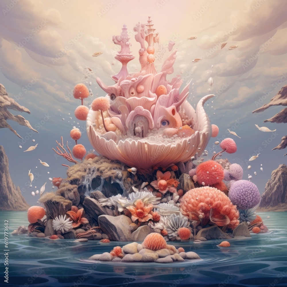 Fantasy wallpaper, Ocean, Jewel, Sea sculpture, Cliff, Illustration ...