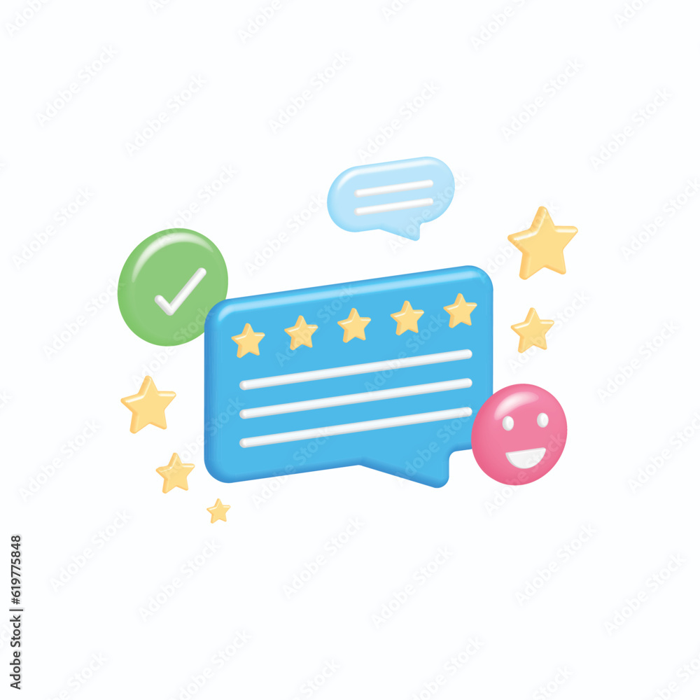 Feedback. Marking, stars, check marks in rating. 3D volumetric icons of ...