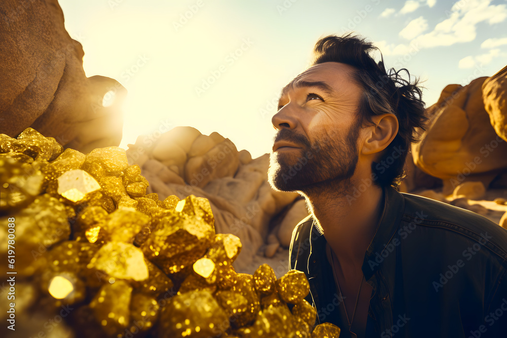 Gold digger traveler found a treasure trove of gold nuggets shining ...