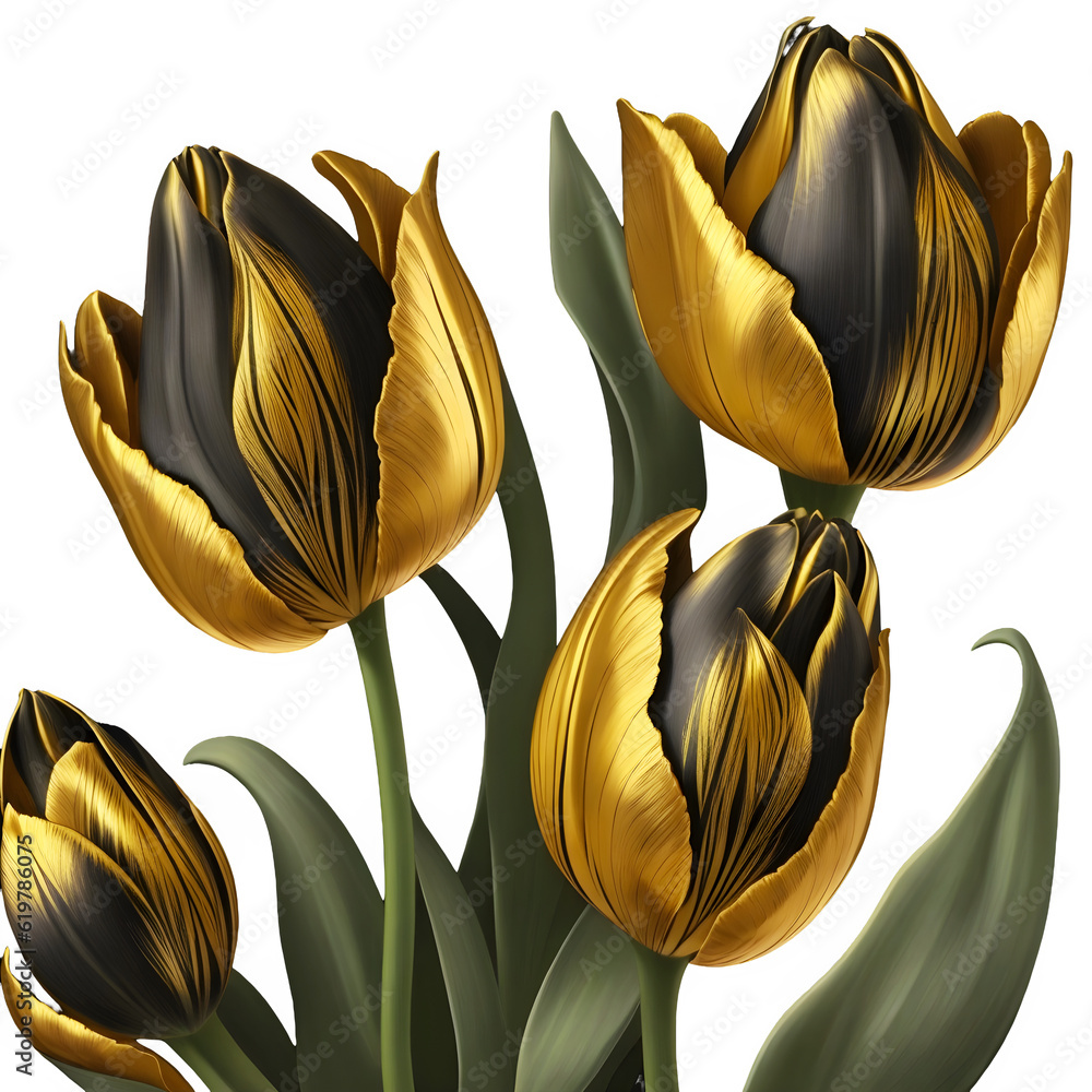 Realistic metallic gold tulip flowers illustration on isolated png ...