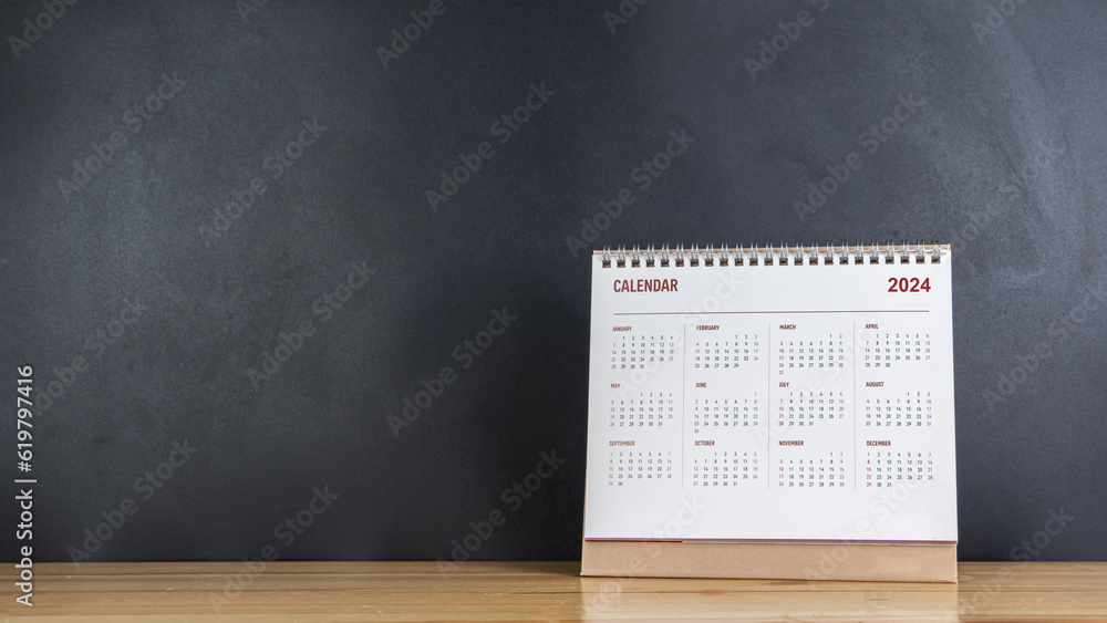 Calendar year 2024 schedule on wood table blackboard background. 2024 ...