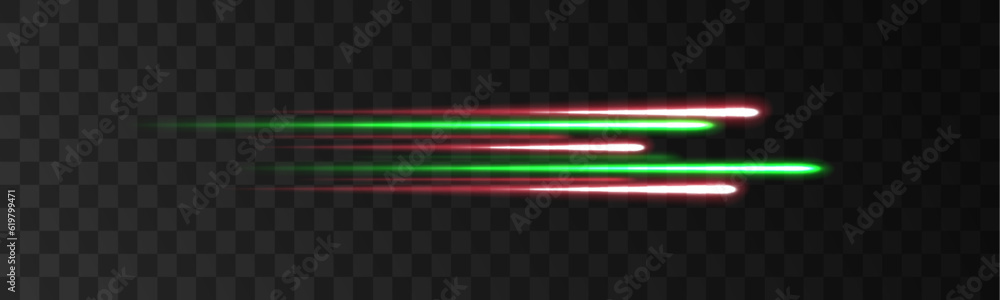 Green, red, pink and blue light or fire of rocket, comet, magic weapon ...